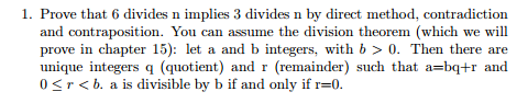 Solved 1. Prove that 6 divides n implies 3 divides n by | Chegg.com