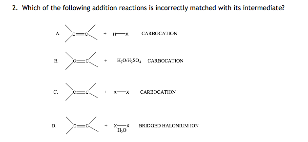 Solved Which Of The Following Addition Reactions Is