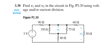 Solved Find v1 and v2 in the circuit in Fig. P3.30using | Chegg.com