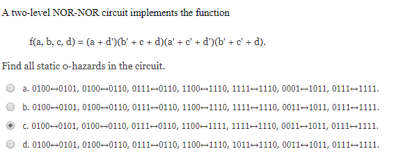 Solved A two-level NOR-NOR circuit implements the function | Chegg.com