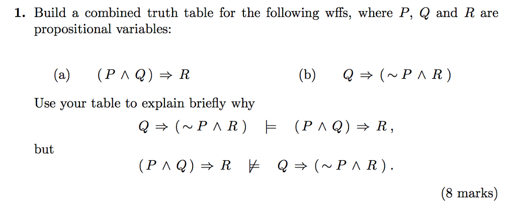 Solved Build a combined truth table for the following wffs, | Chegg.com