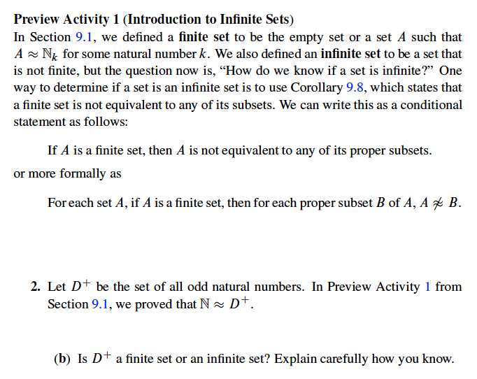 Solved Preview Activity 1 (Introduction to Infinite Sets) In | Chegg.com