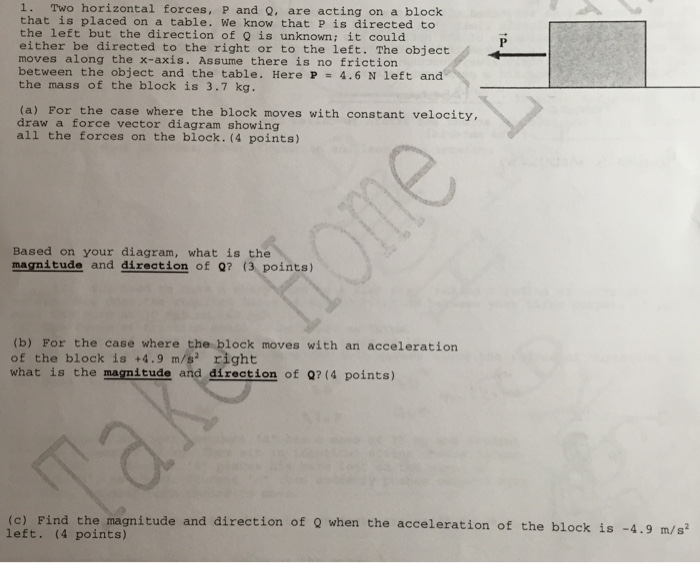 Solved Two horizontal forces, P and Q, are acting on a block | Chegg.com