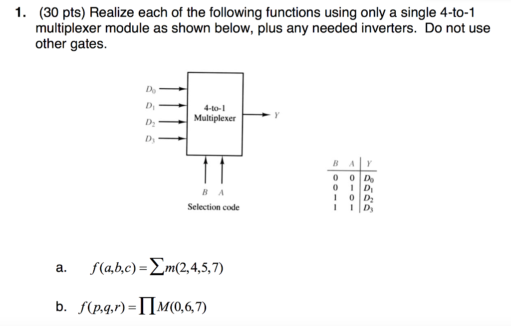 Solved (30 pts) Realize each of the following functions | Chegg.com