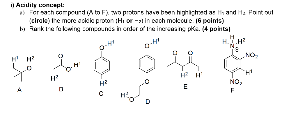 Solved i) Acidity concept: a) For each compound (A to F), | Chegg.com