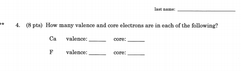 Solved How many valence and core electrons are in each of | Chegg.com