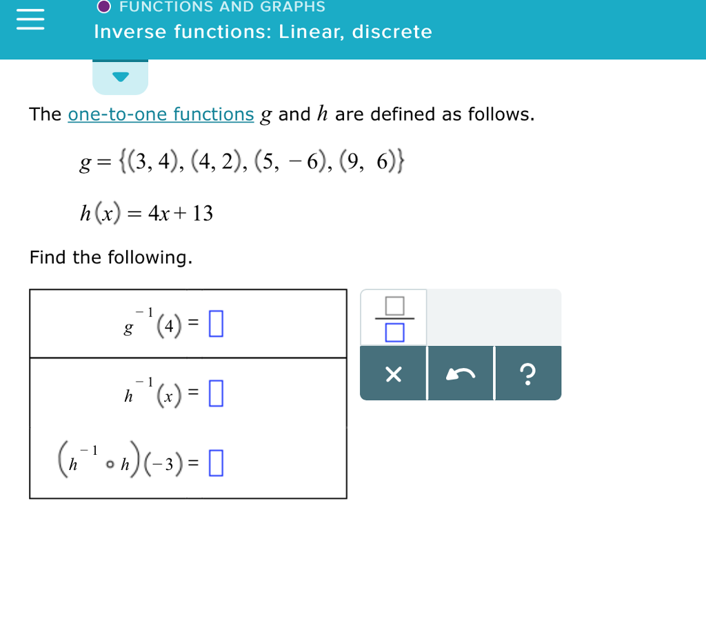 Solved O FUNCTIONS AND GRAPHS Inverse functions: Linear, | Chegg.com