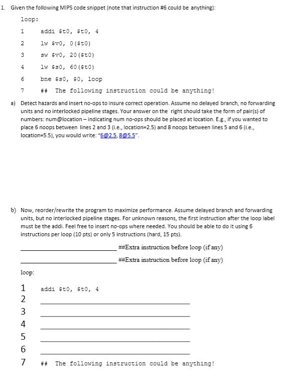 1. Given the following MIPS code snippet (note that | Chegg.com