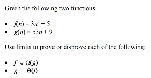 Solved Given the following two functions: f(n) = 3n^2 + 5 | Chegg.com