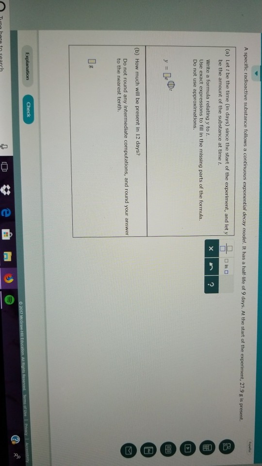 Solved a continuous exponential decay model. It has a | Chegg.com