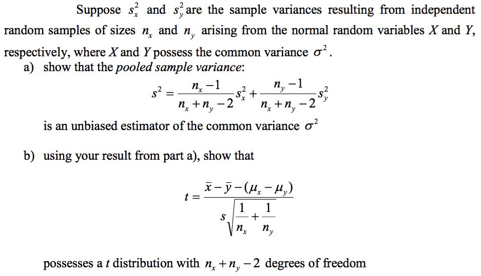 Solved Suppose s_x^2 and s_y^2 are the sample variances | Chegg.com