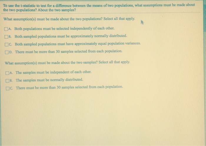 Solved To use the t-statistic to test for a difference | Chegg.com