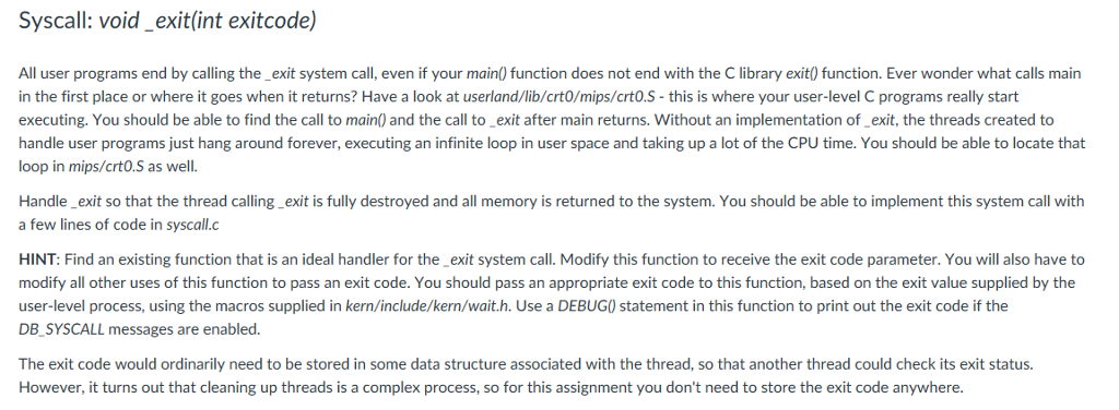 Solved Syscall: void exit(int exitcode) All user programs | Chegg.com