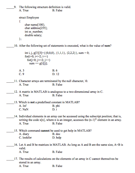 Solved The following structure definition is valid. True | Chegg.com