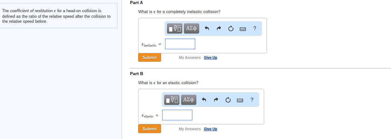 Solved Part A The coefficient of restitution e for a head-on | Chegg.com
