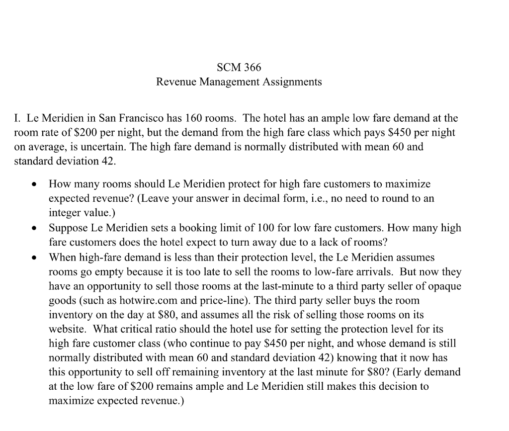 Solved SCM 366 Revenue Management Assignments I. Le Meridien | Chegg.com