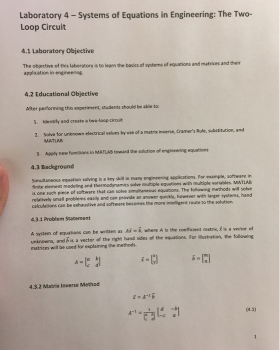 Solved Laboratory Systems of Equations in Engineering: The | Chegg.com