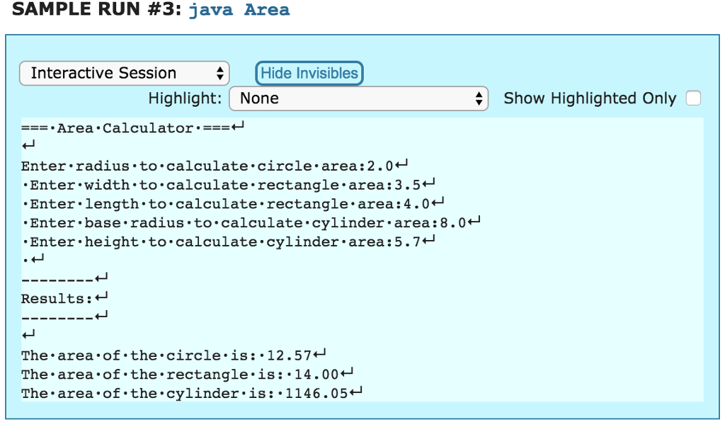Solved 1. Area Class Write a class that has | Chegg.com
