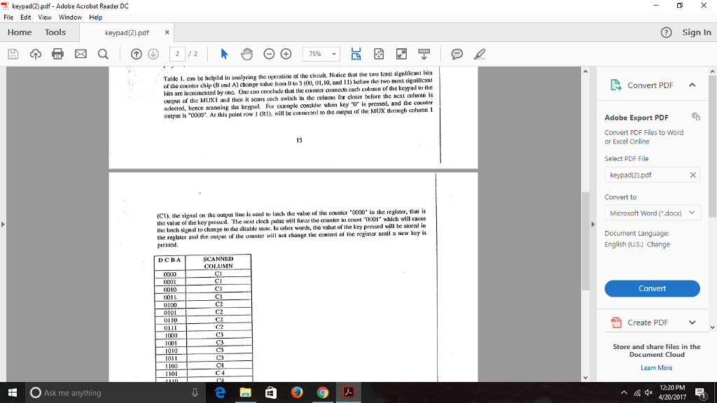 keypad(zy.pdf Adobe Acrobat Reader DC File Edit View | Chegg.com