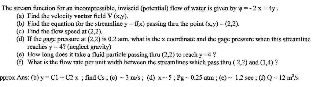Solved The stream function for an incompressible, inviscid | Chegg.com