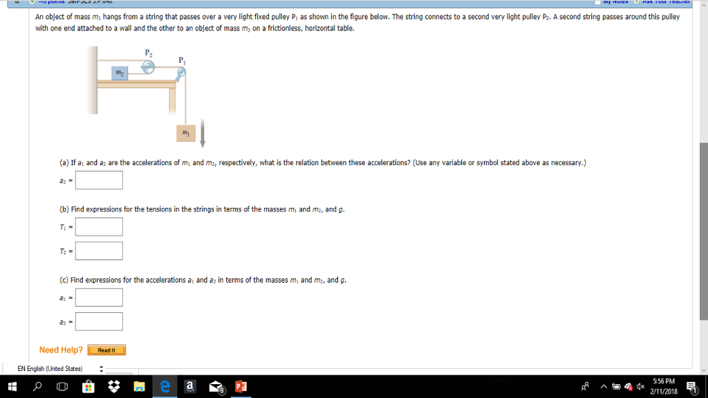 Solved An object of mass m, hangs from a string that passes | Chegg.com
