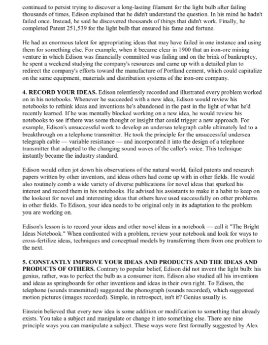 The Creative Thinking Habits of Thomas Edison By | Chegg.com