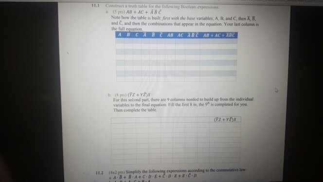 Solved 11.1 Construct a truth table for the following | Chegg.com