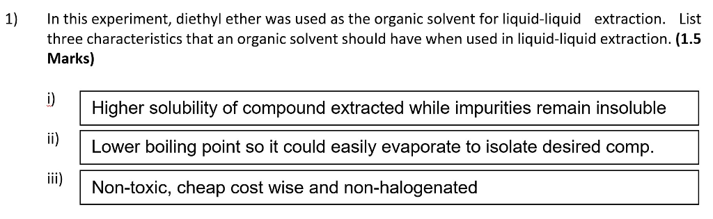 Solved 1) extraction. In this experiment, diethyl ether was | Chegg.com