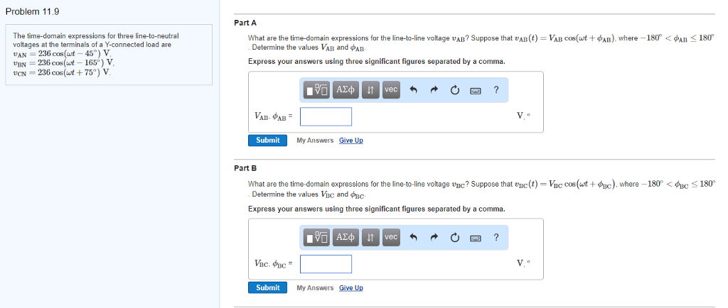 Solved Problem 11.9 Part A The time-domain expressions for | Chegg.com