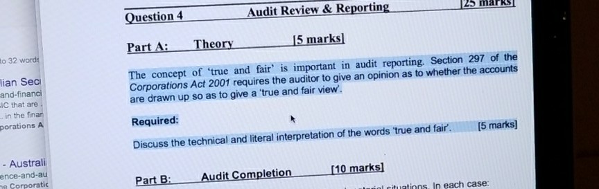Solved Question 4 Audit Review &Reporting 25 marRS Part A: | Chegg.com