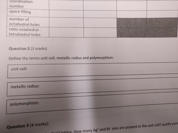 Solved coordination number space filling number of | Chegg.com