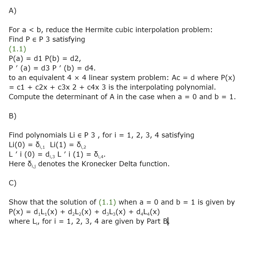 Solved A) For a b, reduce the Hermite cubic interpolation | Chegg.com