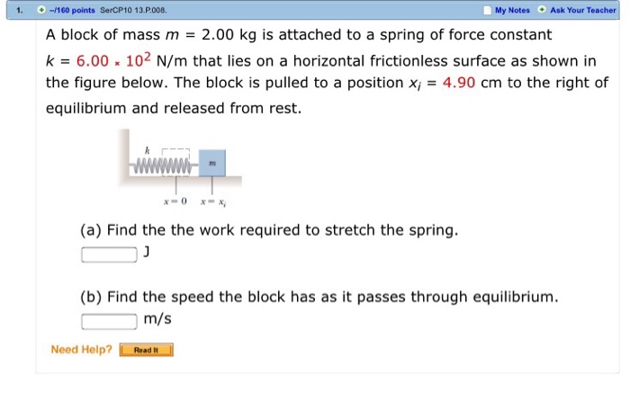 Solved A block of mass m 2.00 kg is attached to a spring of | Chegg.com