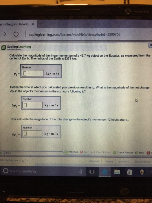 Solved Calculate The Magnitude Of The Linear Momentum Of A