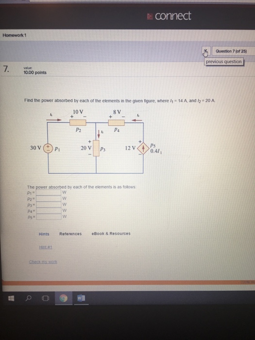 Solved Find the power absorbed by each of the elements m the | Chegg.com