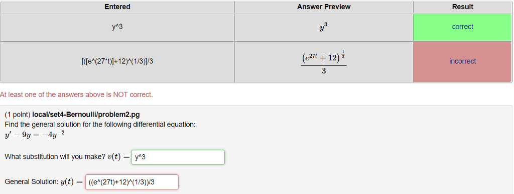 Solved Entered Answer Preview Result yn3 correct (le (27 | Chegg.com