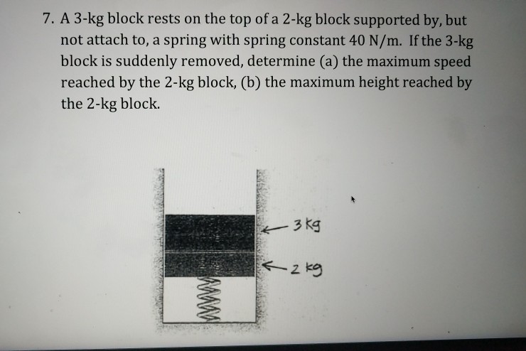 Solved 7. A 3-kg block rests on the top of a 2-kg block | Chegg.com Solved 7. A 3-kg block rests on the top of a 2-kg block | Chegg.com