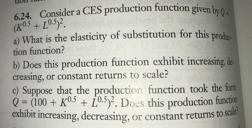 Solved Consider A Ces Production Function Given By Q