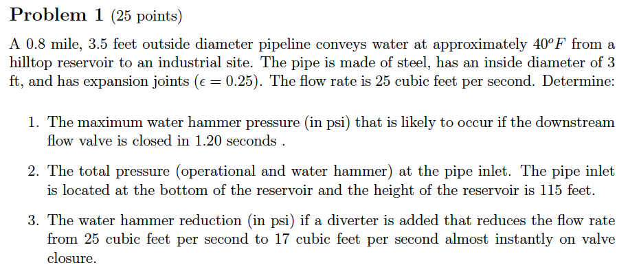 Solved Problem 1 (25 points) A 0.8 mile, 3.5 feet outside | Chegg.com