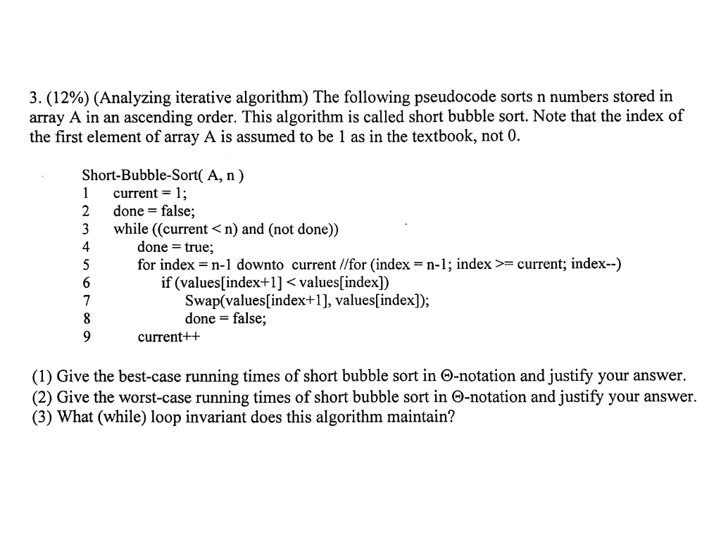 Solved 3, (12%) (Analyzing iterative algorithm) The | Chegg.com