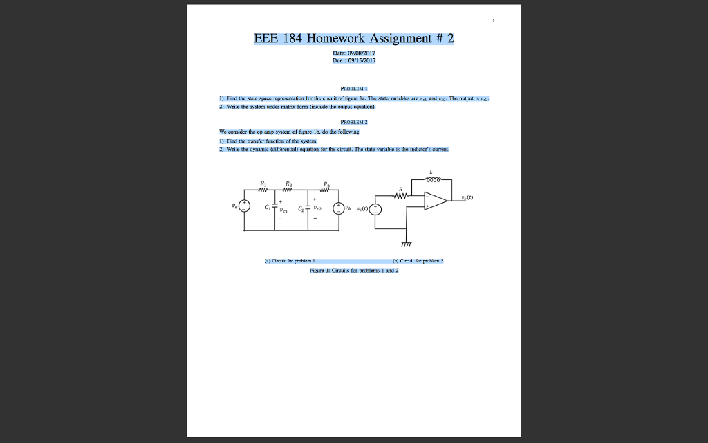 Solved Find The State Space Representation For The Circuit