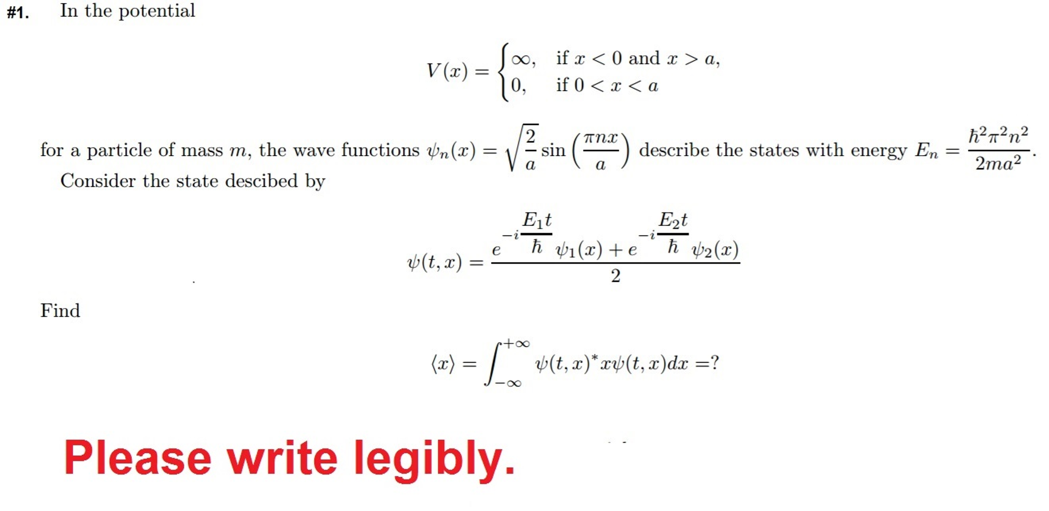 Solved In the potential V(x) = {infinity if x | Chegg.com