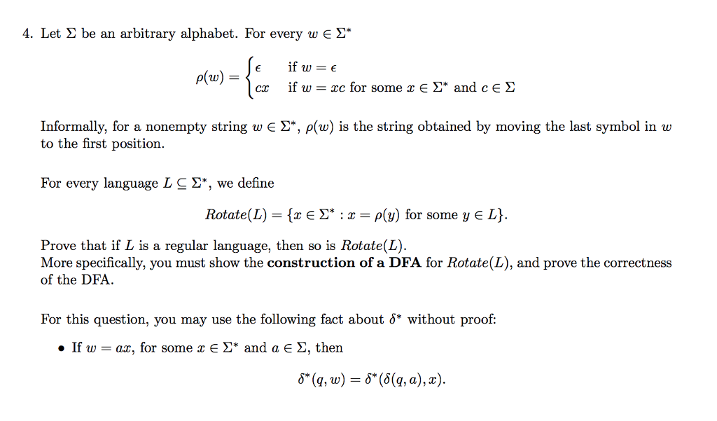 4. Let Σ be an arbitrary alphabet. For every w € Σ* | Chegg.com