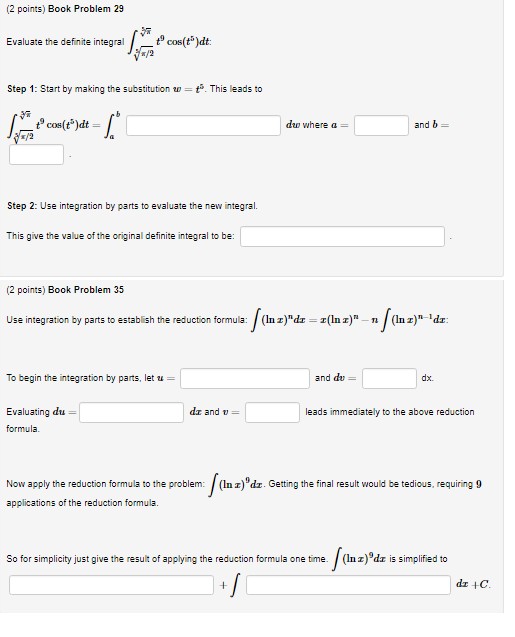 Solved (2 points) Book Problem 29 Evaluate the definite | Chegg.com