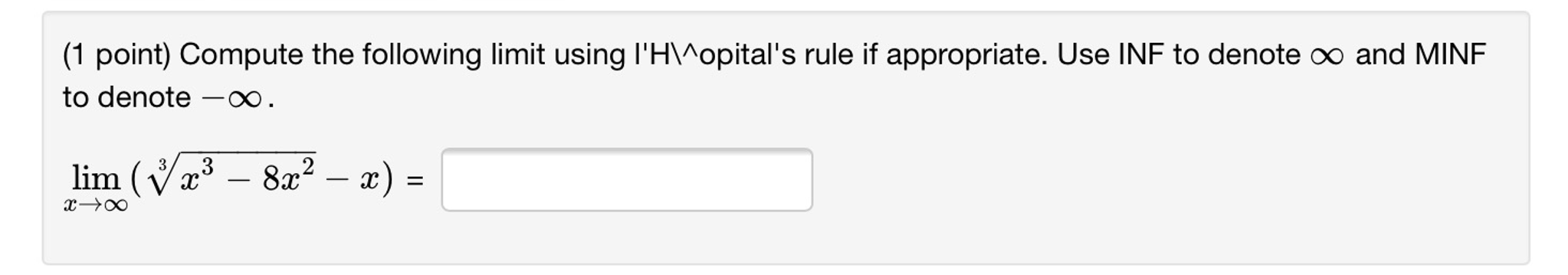 Solved Compute the following limit using l'H\^opital's rule | Chegg.com