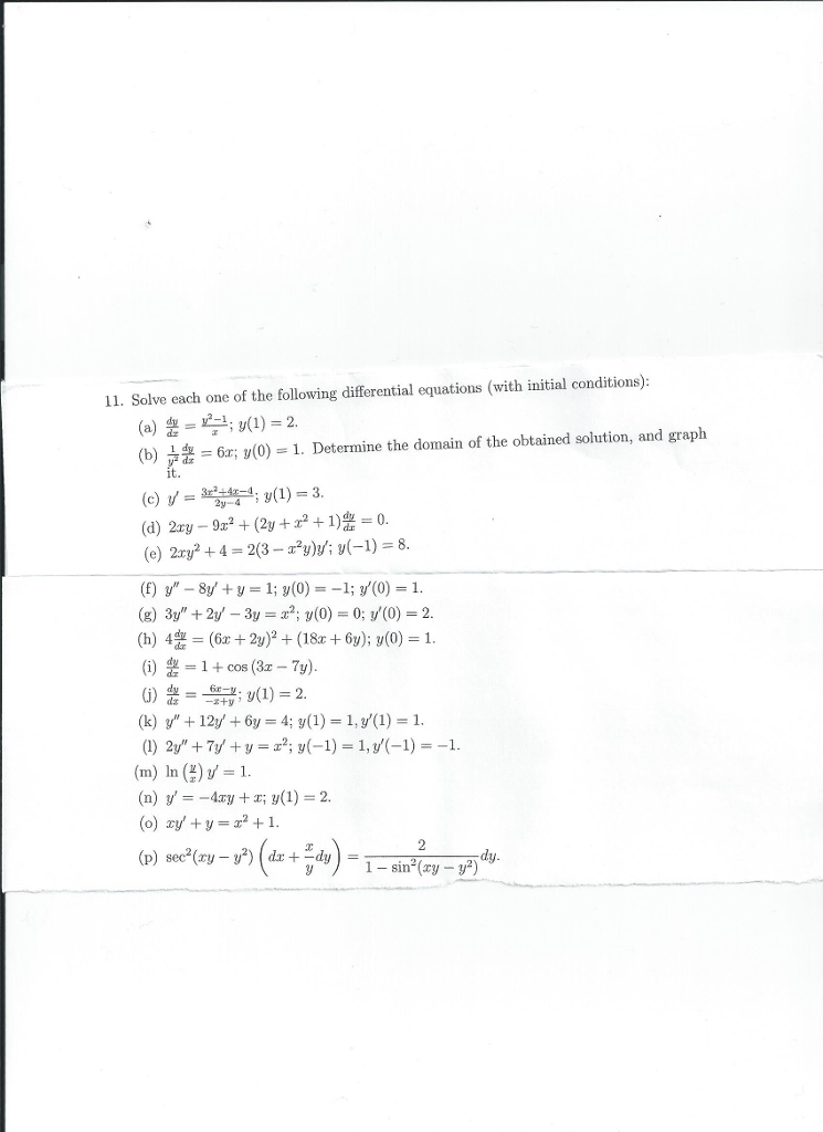 Solved Solve each one of the following differential | Chegg.com