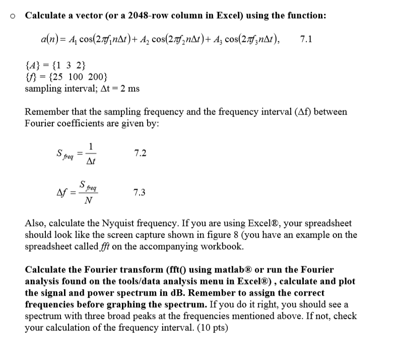 O Calculate A Vector or A 2048 row Column In Excel Chegg