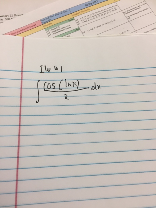 Solved integral cos (ln x)/x dx | Chegg.com