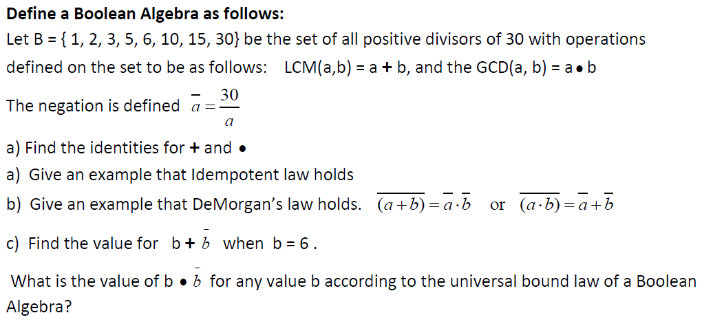 Solved Define a Boolean Algebra as follows: Let B = { 1, 2, | Chegg.com