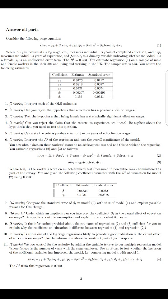Solved Answer all parts. Consider the following wage | Chegg.com